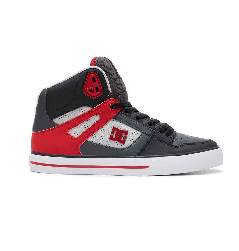 DC PURE HIGH TOP SHOE - GREY / RED - Footwear-Shoes : Sequence Surf ...