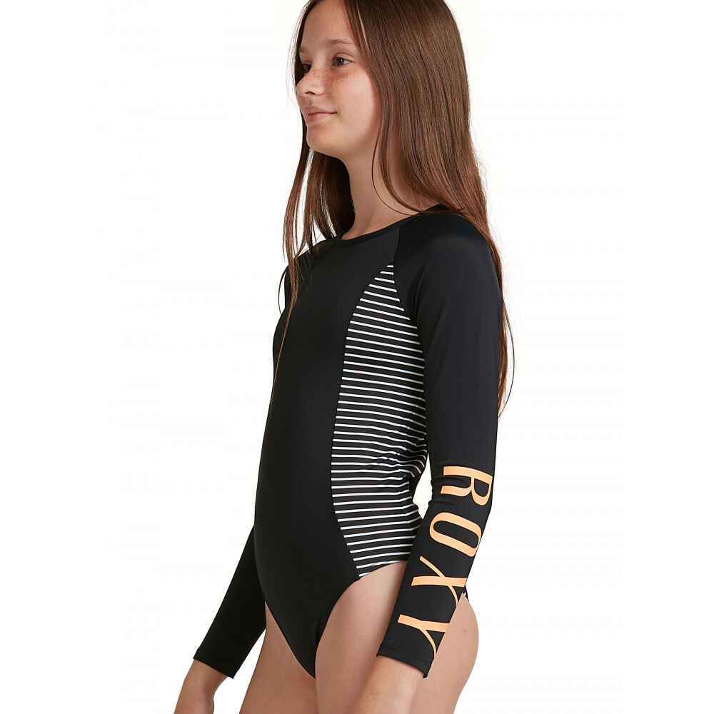 Roxy Girls Colorblock Ls Onesie Swimsuit Anthracite Youth Girls Tees Sequence Surf Shop