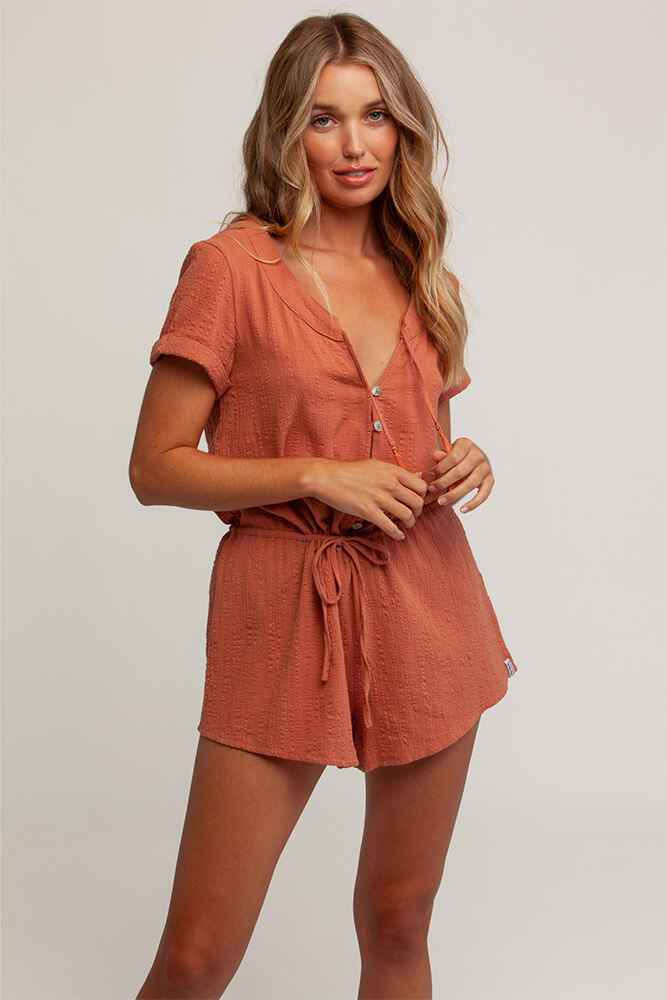 RHYTHM LADIES ELLA BUTTON FRONT ROMPER - TOFFEE - Womens-Dresses ...