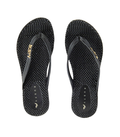 RUSTY LADIES FLIPPIN JANDAL - BLACK / GOLD - Footwear-Womens Jandals ...