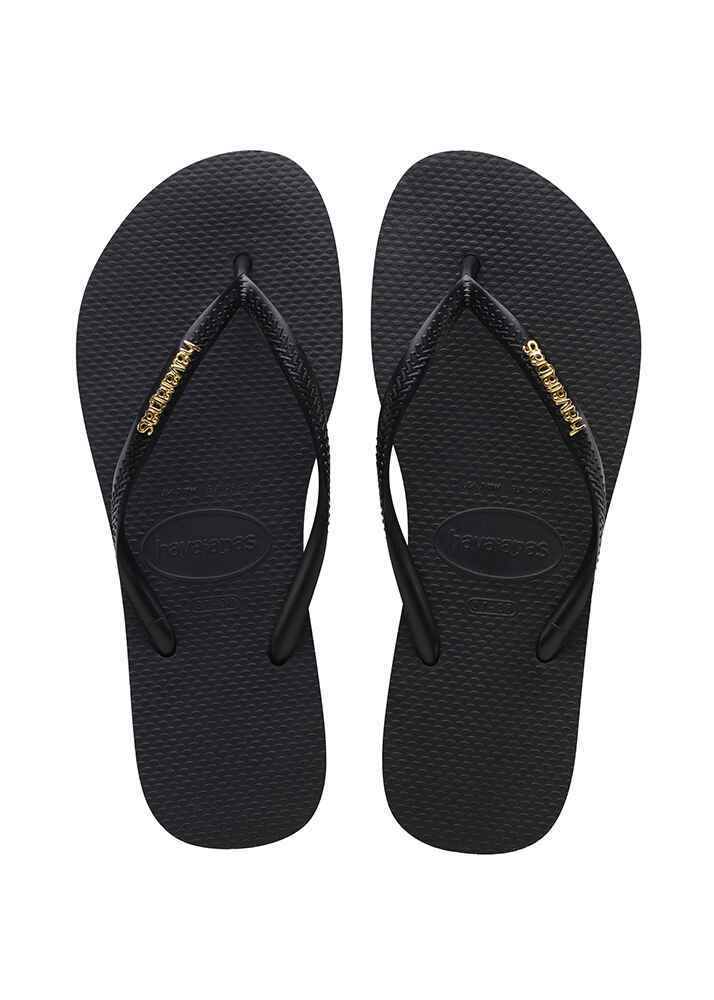 HAVIANAS SLIM LOGO METALLIC JANDAL - BLACK / GOLD - Footwear-Youth ...