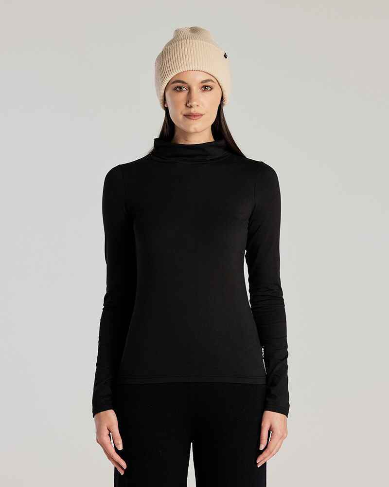 HUFFER LADIES L/S ROLL NECK TEE - BLACK - Womens-Top : Sequence Surf ...