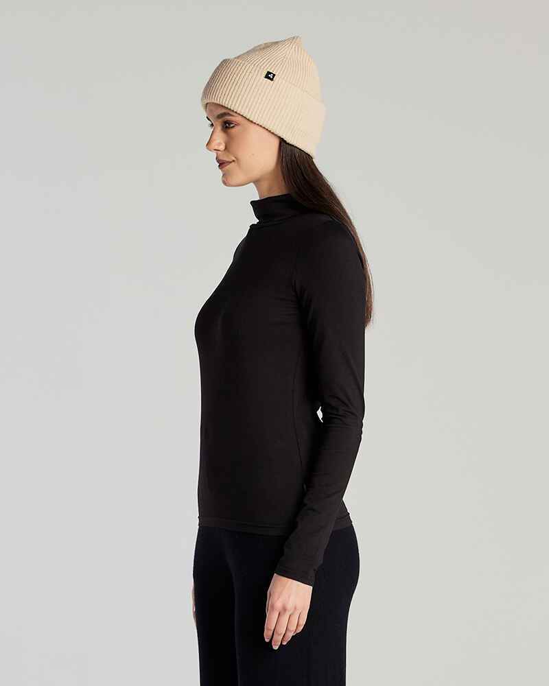 HUFFER LADIES L/S ROLL NECK TEE - BLACK - Womens-Top : Sequence Surf ...