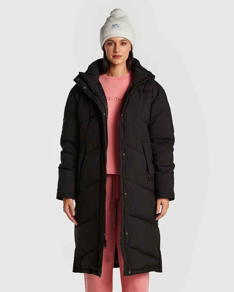 HUFFER LADIES LONGLINE PUFFER JACKET - BLACK - Womens-Top : Sequence ...