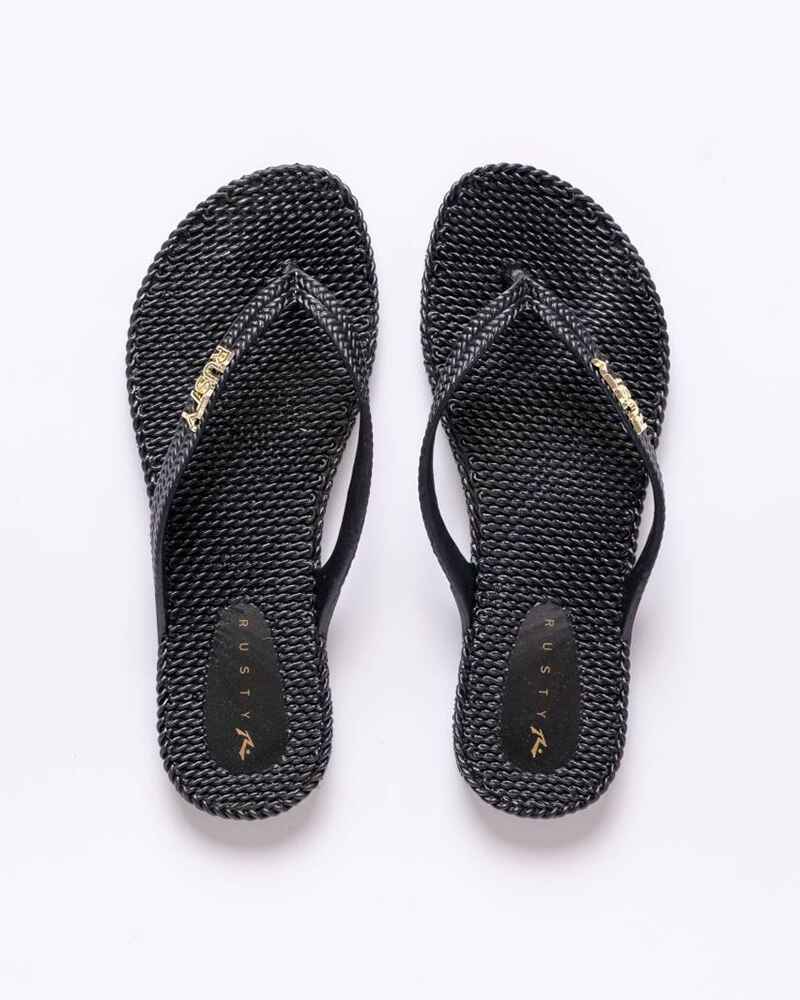 RUSTY LADIES FLIPPIN JANDAL - BLACK / GOLD - Footwear-Womens Jandals ...