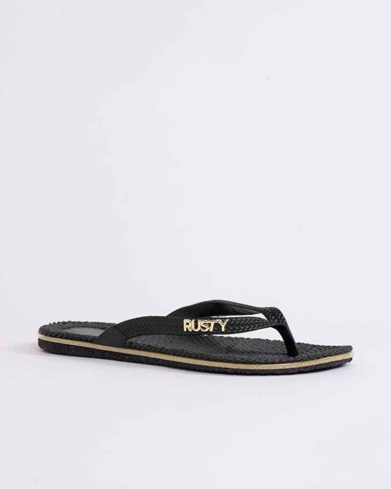 RUSTY LADIES FLIPPIN JANDAL - BLACK / GOLD - Footwear-Womens Jandals ...