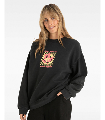 HURLEY LADIES WORLD WIDE CREW - BLACK - Womens-Top : Sequence Surf Shop ...