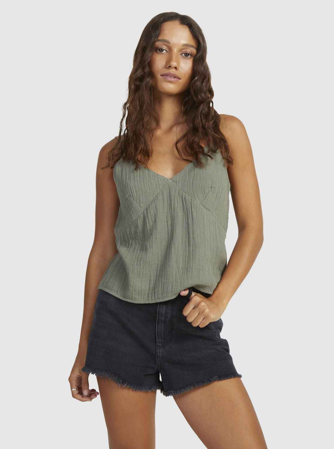ROXY LADIES SANTORINI CAMI II - AGAVE GREEN - Womens-Top : Sequence Surf Shop - ROXY S23