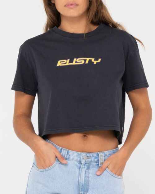 RUSTY LADIES RIDER S/S RELAXED FIT CROP TEE - VINTAGE BLACK - Womens ...