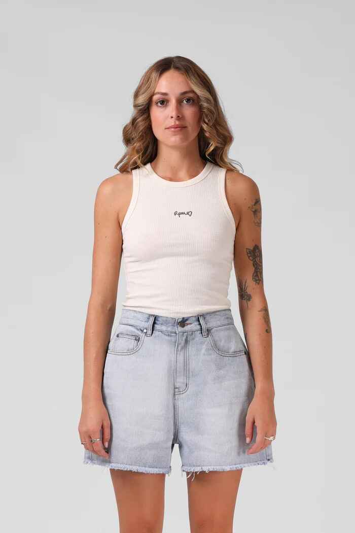 RPM LADIES HEART RIBBED SINGLET - OFF WHITE - Womens-Top : Sequence ...