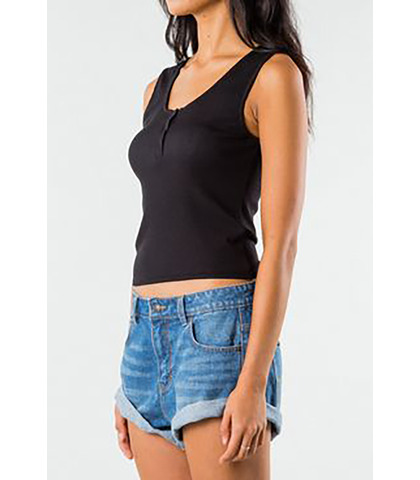 RUSTY LADIES WINDFALL RIB TANK - BLACK - Womens-Top : Sequence Surf ...