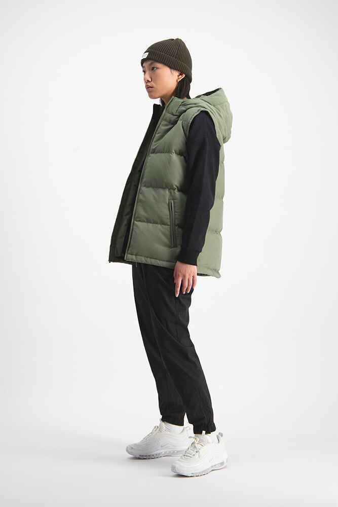 HUFFER LADIES CLASSIC DOWN PUFFER VEST - KHAKI - Womens-Top : Sequence ...