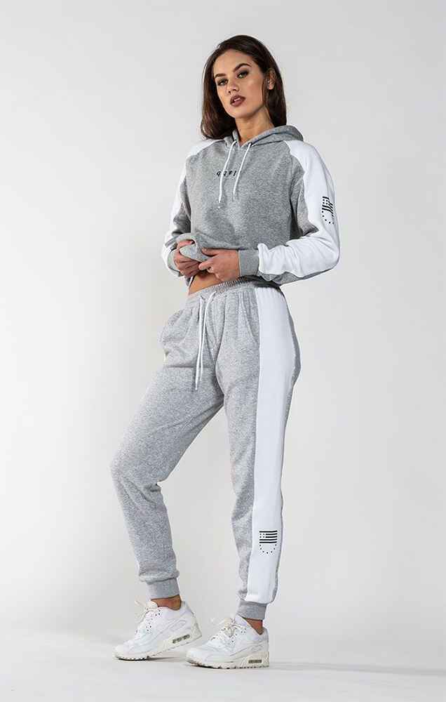 ILABB LADIES SIDELINE TRACKIES - GREY MARL / WHITE - Womens-Bottoms ...