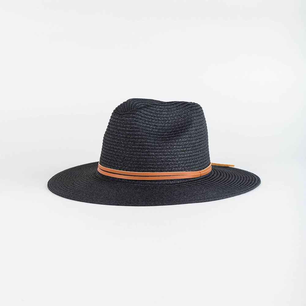 RUSTY LADIES GISELE STRAW HAT - BLACK - Womens-Accessories : Sequence ...