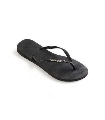 HAVAIANAS SLIM METAL LOGO CRYSTAL JANDAL - BLACK / BLACK - Footwear ...